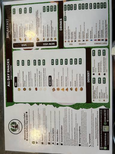 Menu at Ceylon Cafe, Milton Keynes