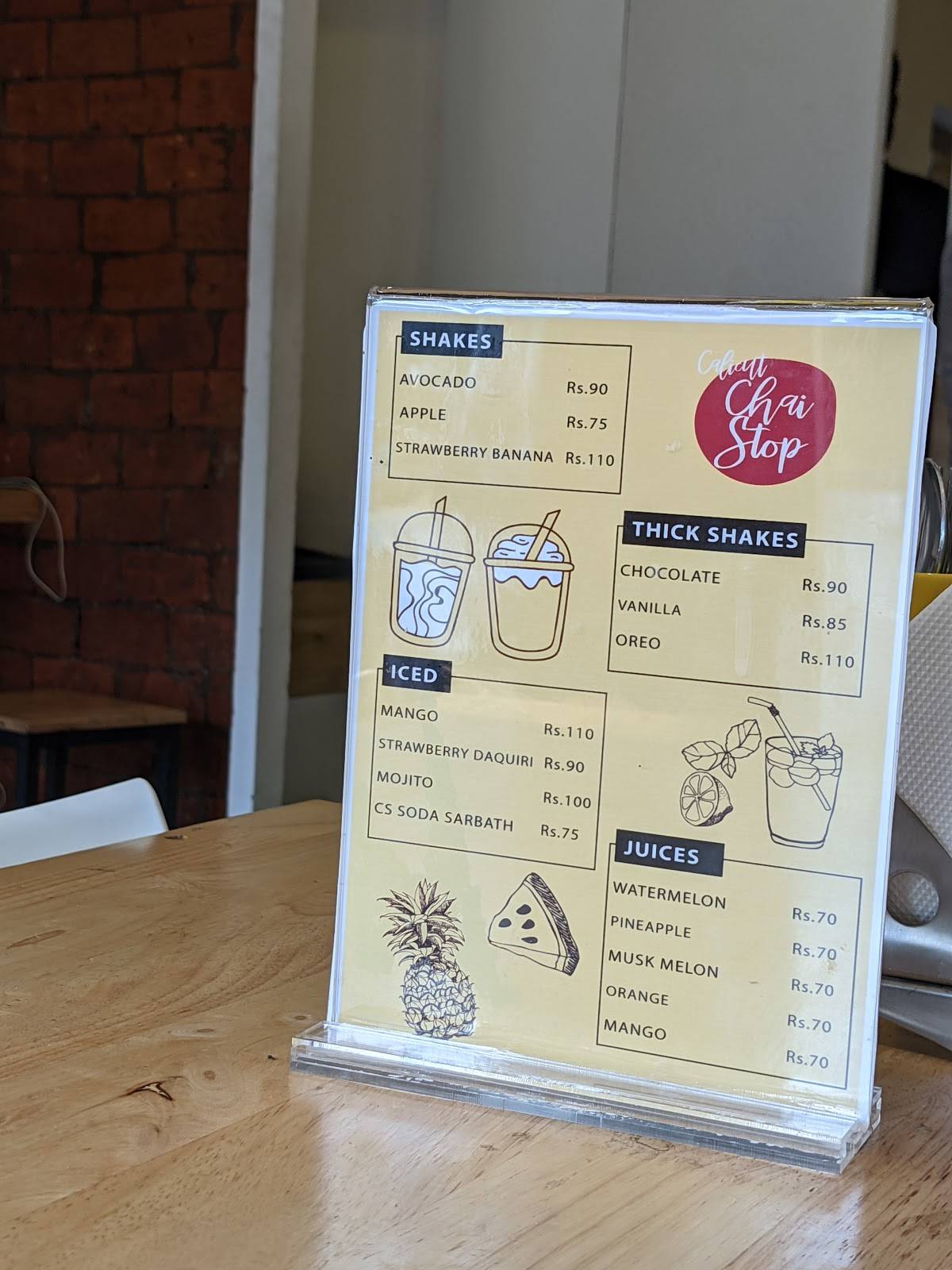 Menu at Chai Stop, Kunnamangalam