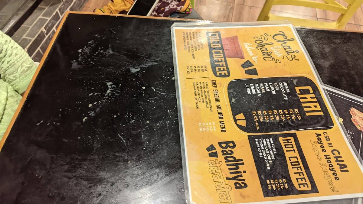 Menu at Chai sutta bar, Nashik