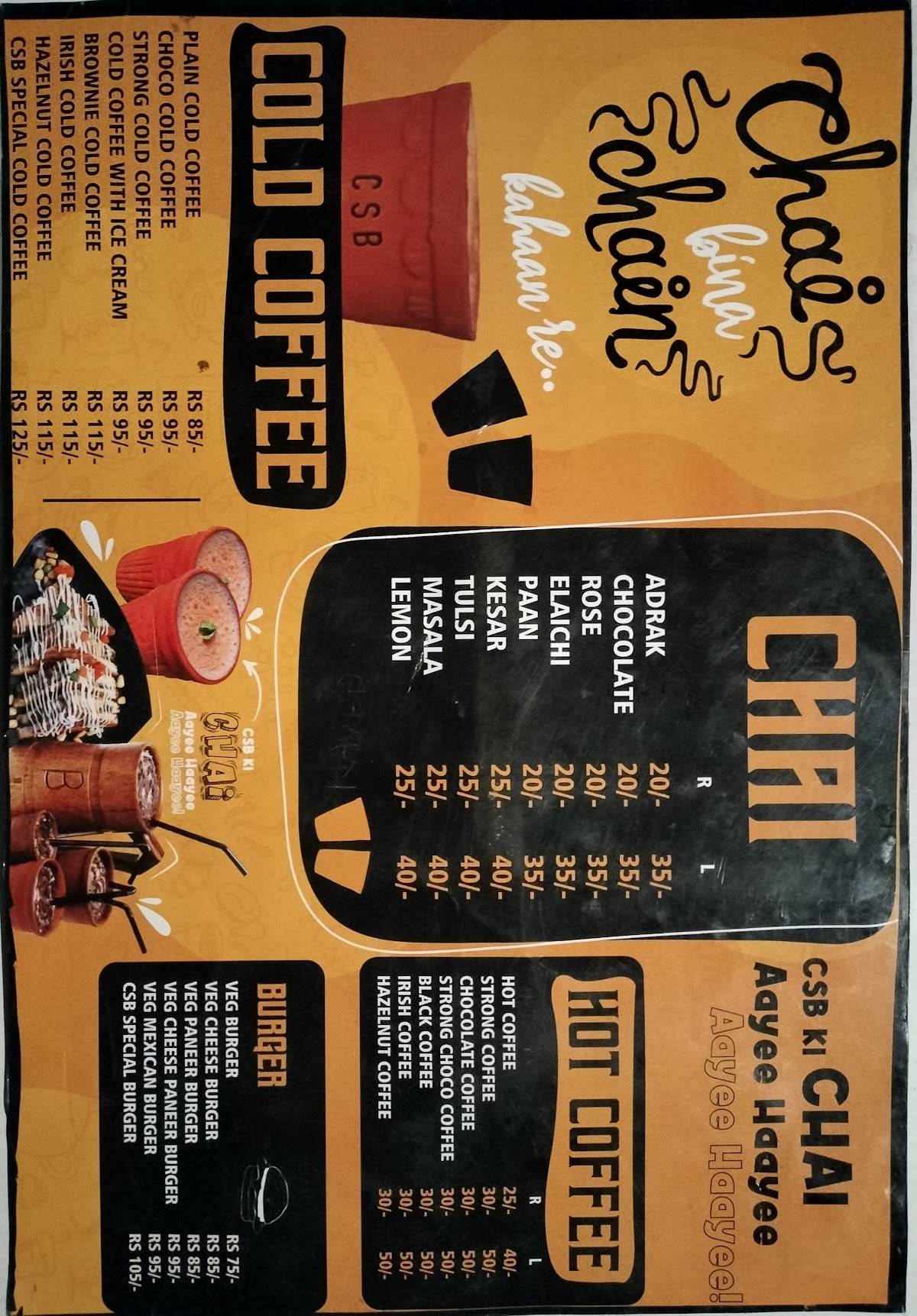 Menu at Chai sutta bar, Vapi