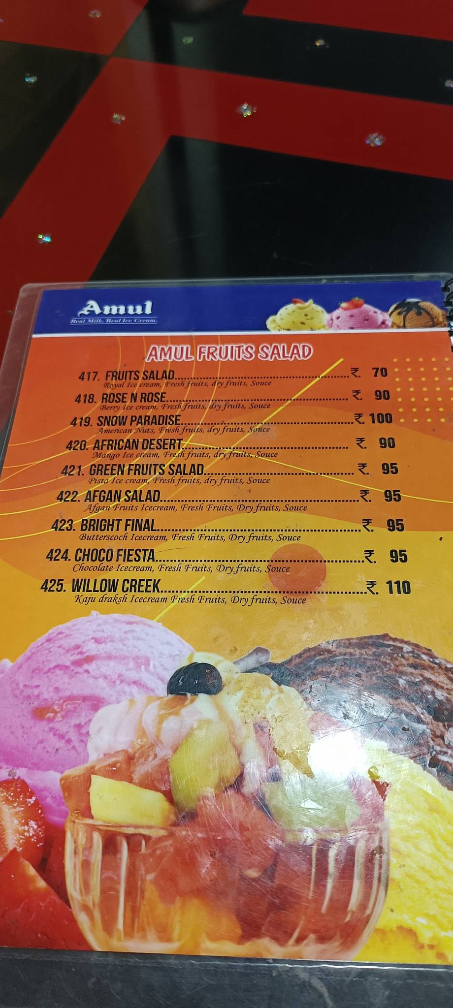 Menu at Amul Ice Cream Parlour kottakkal, Changuvetty