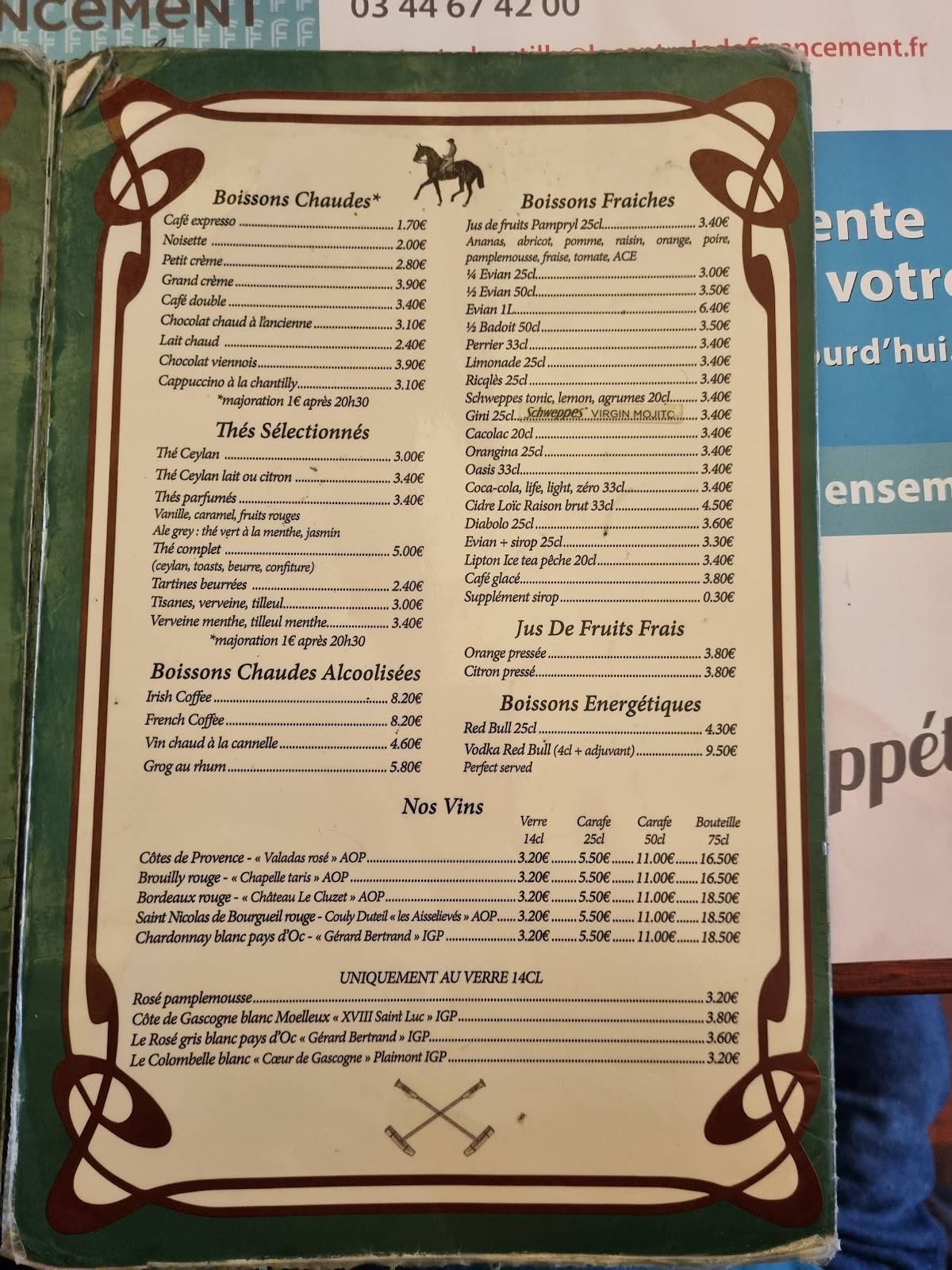 Menu au Le Sylvia pub et bar, Chantilly