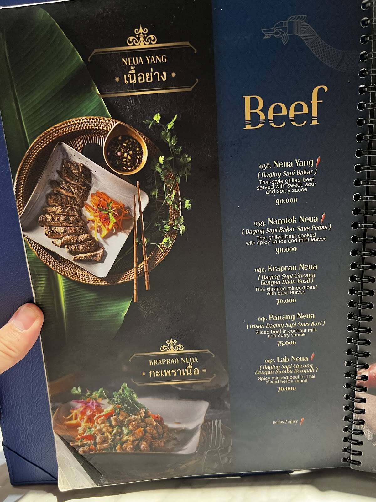 Menu at Chao Phraya Thai Fine Cuisine restaurant, Surabaya