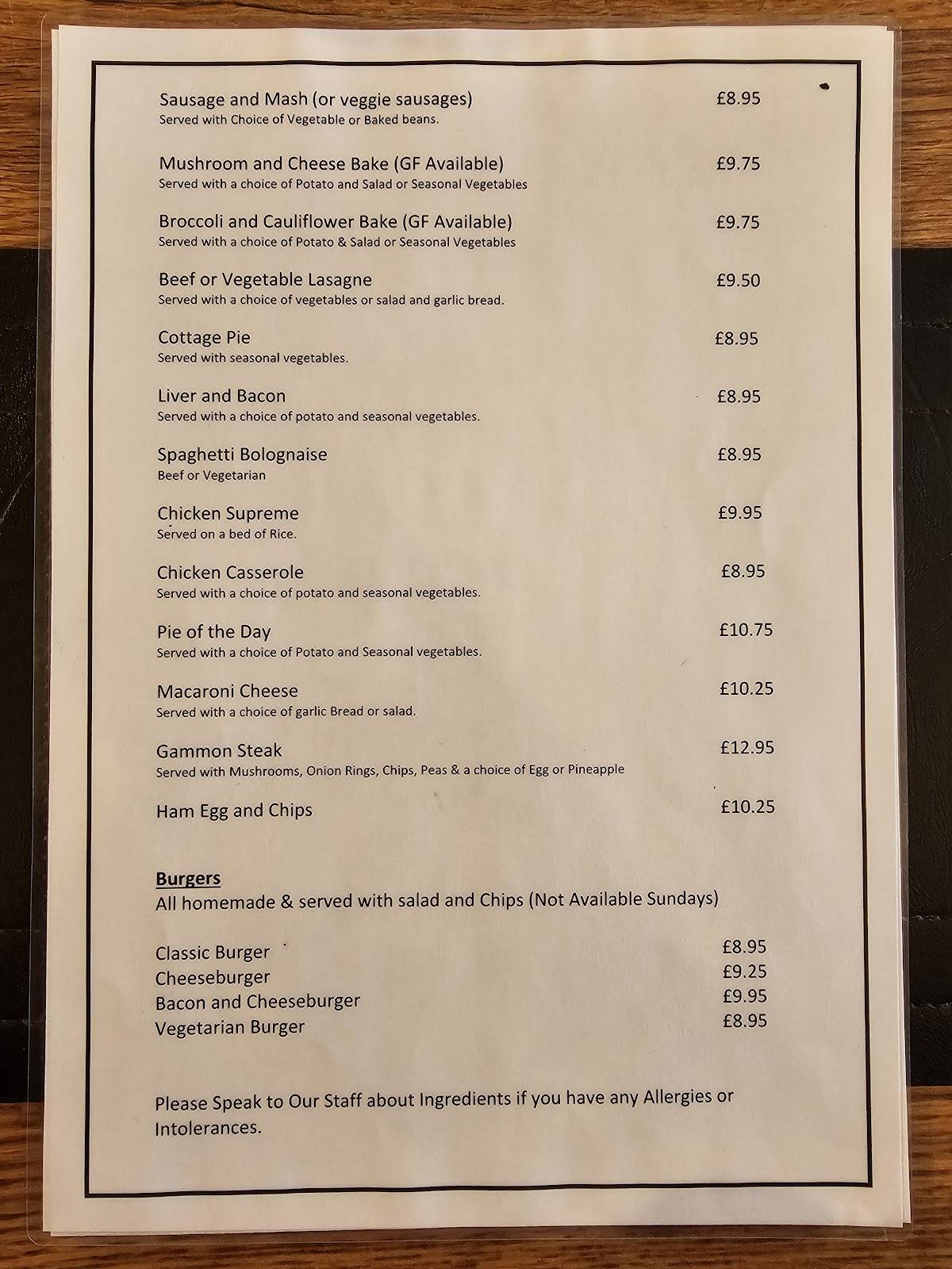 Menu at Chapter Two cafe, Bexhill