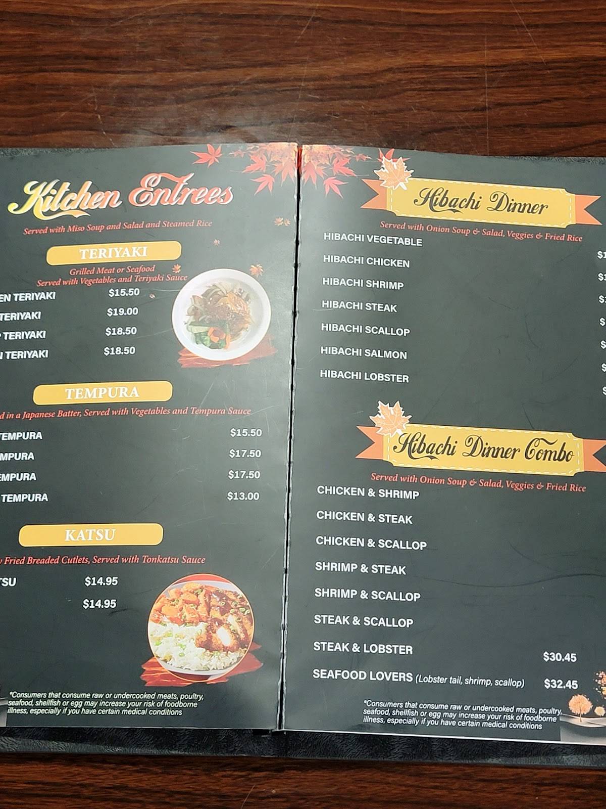 Menu at Hayashi Mayple restaurant, Chardon