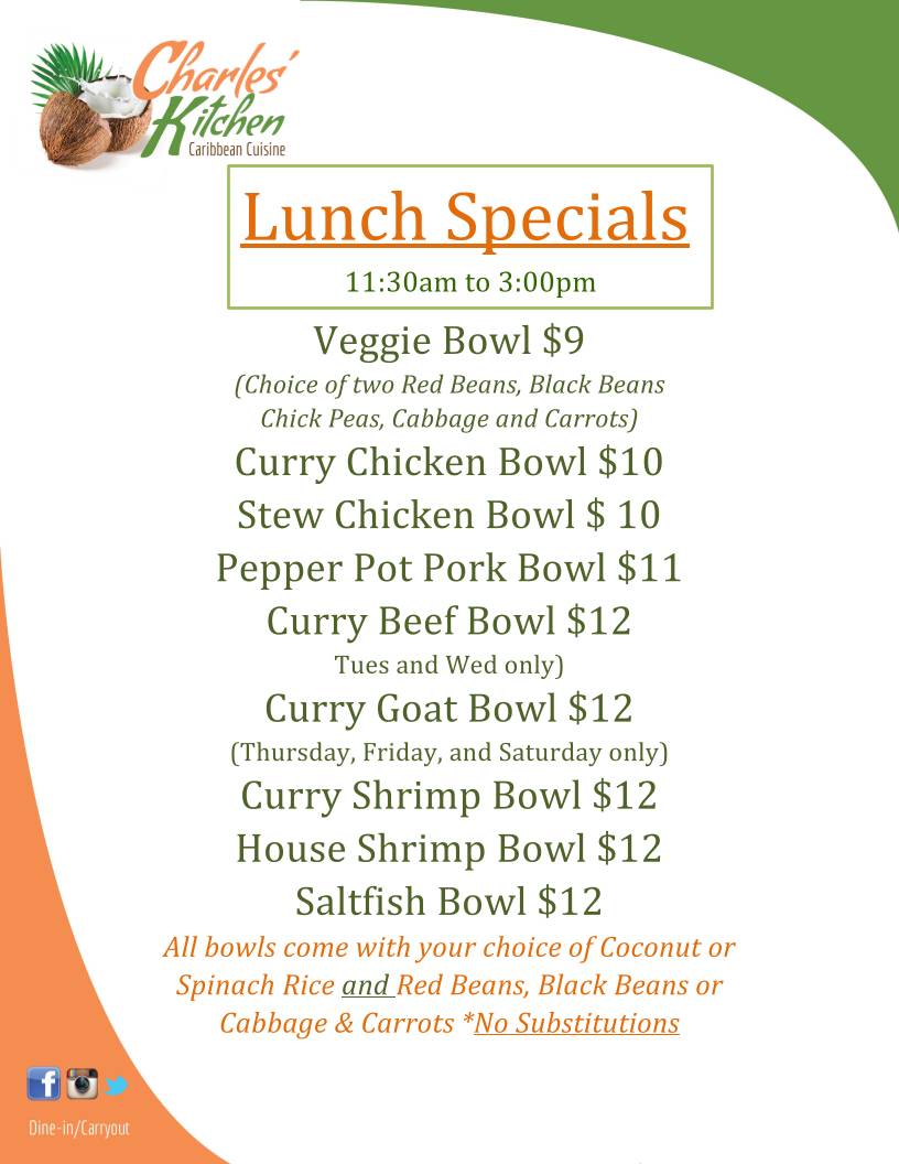 Menu at Charles' Kitchen Caribbean Cuisine restaurant, Tuckahoe, W Broad St