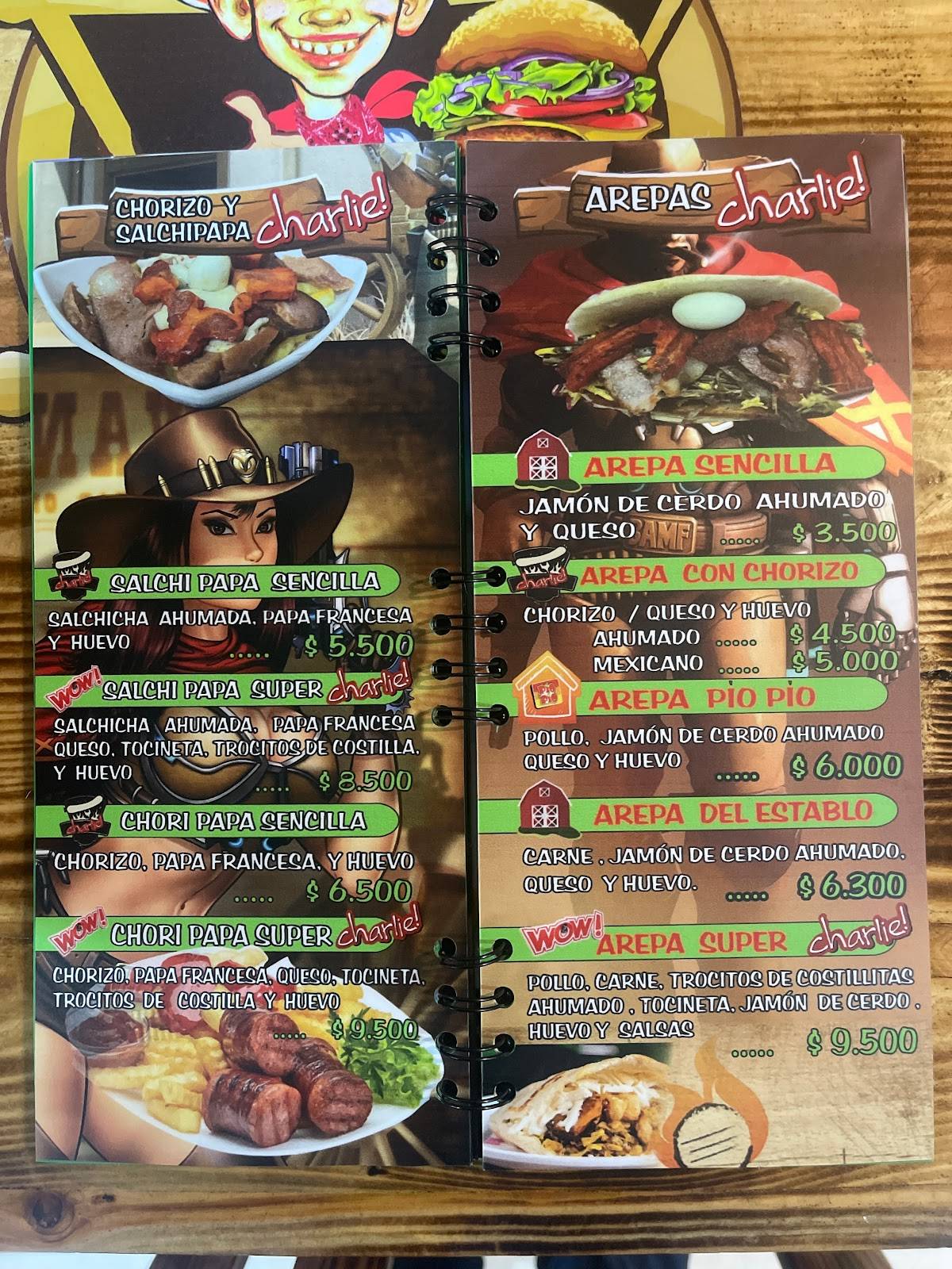 Carta de Charlie Fast Food, Bogotá