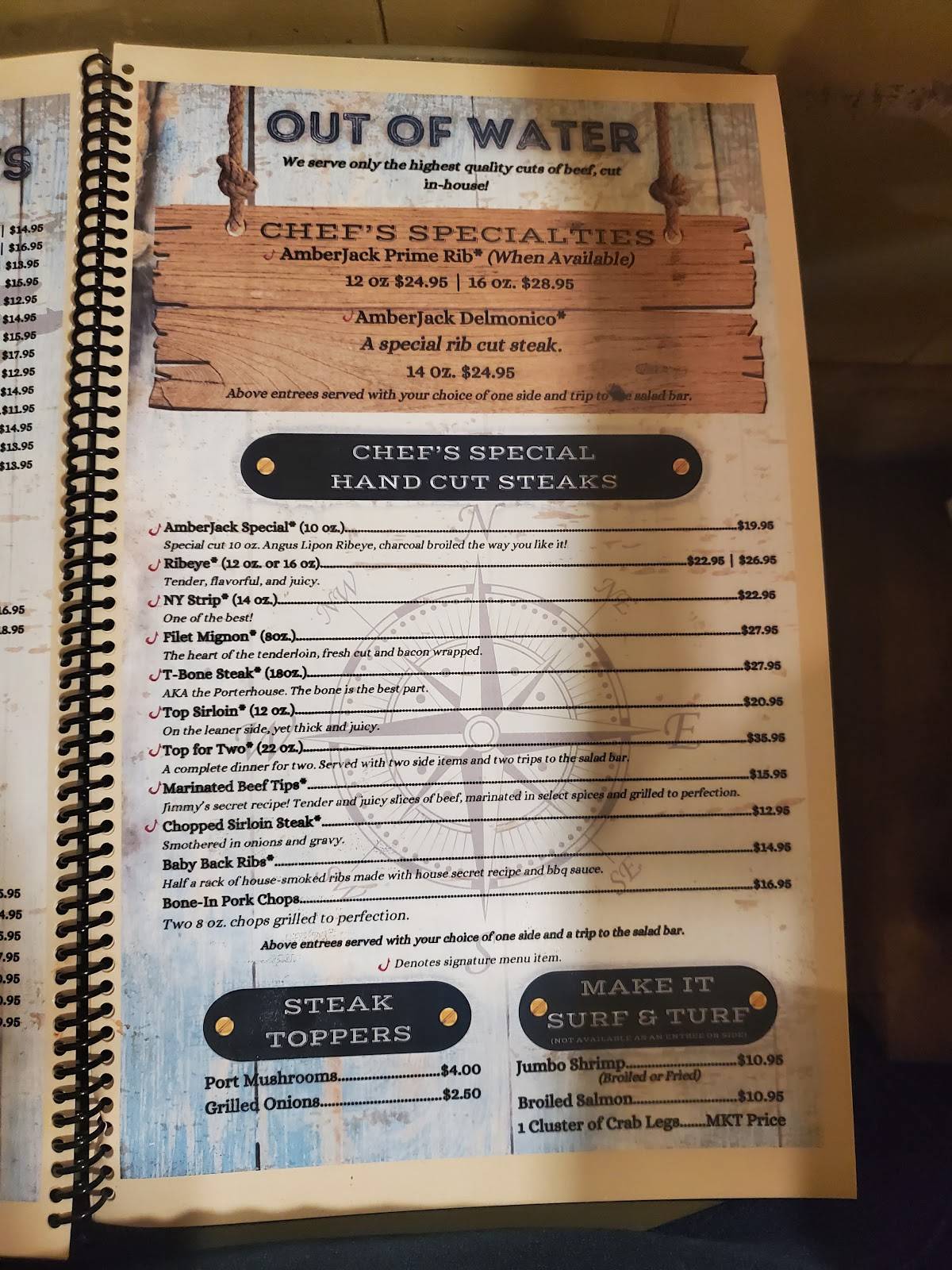 Menu at AmberJack Seafood & Steaks Restaurant, Cramerton