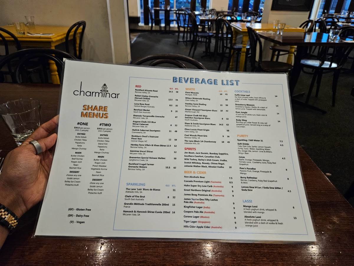 Menu at Charminar Klemzig restaurant, Hampstead Gardens