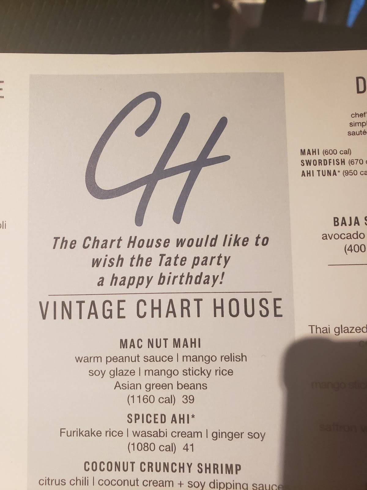 Menu at Chart House steakhouse, Savannah