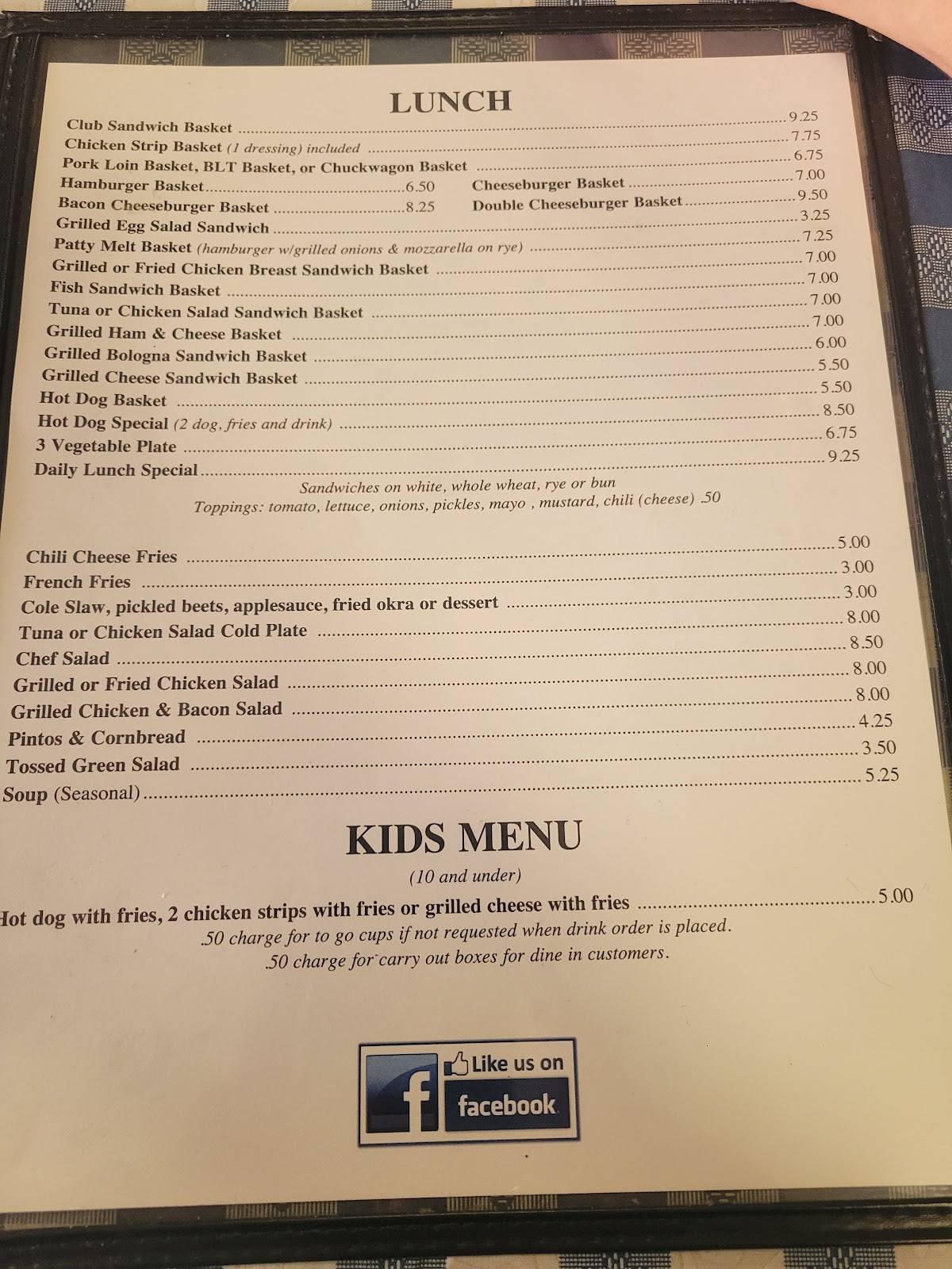 Menu at Chat-n-Nibble restaurant, Kings Mountain, 415 N Piedmont Ave