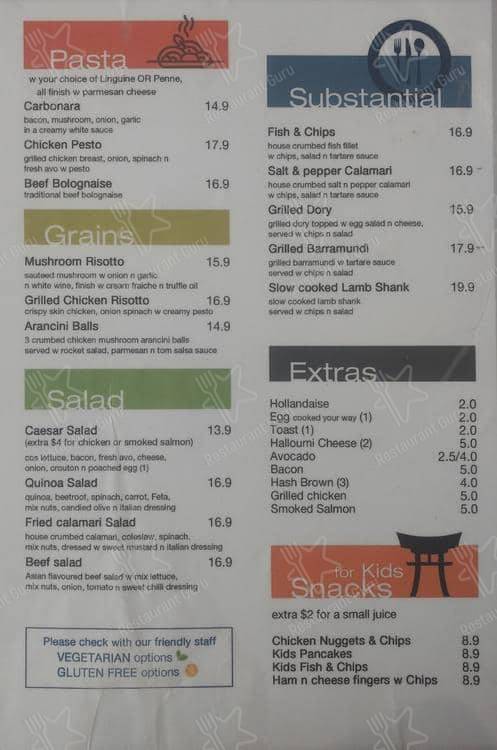 Menu at Chatterbox Cafe, Toowong