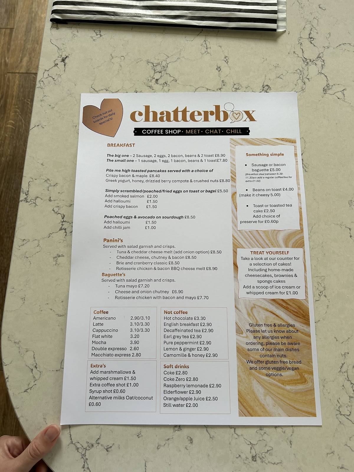 Menu at Chatterbox Coffee Shop cafe, Chepstow