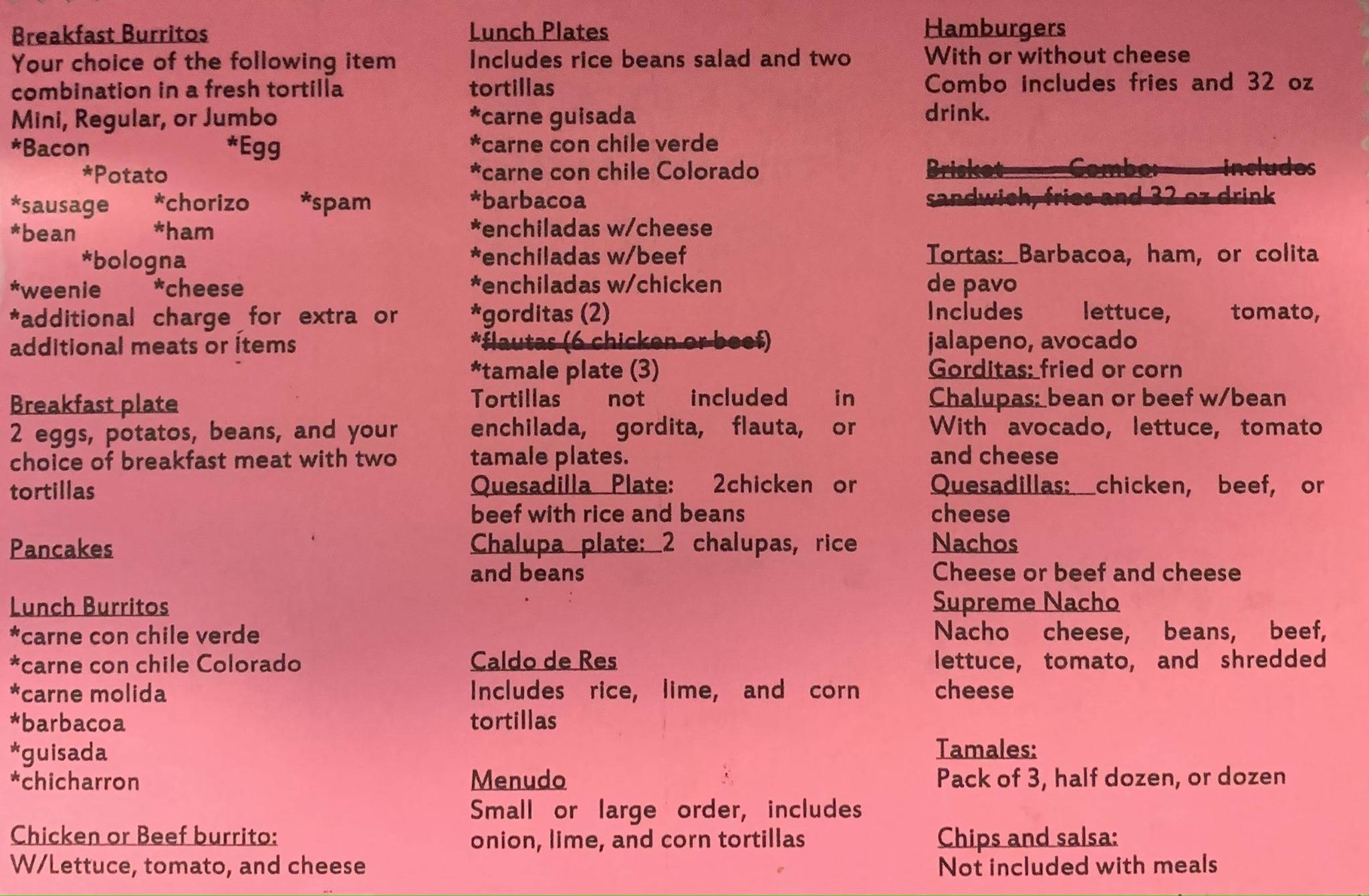 Menu at Chayos restaurant, Plainview