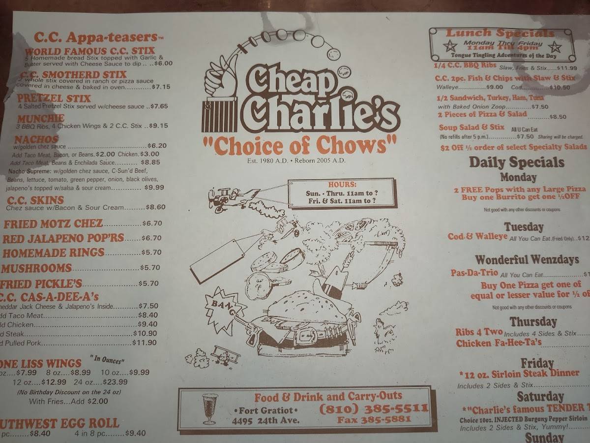 Menu at Cheap Charlie's steakhouse, Fort Gratiot Township