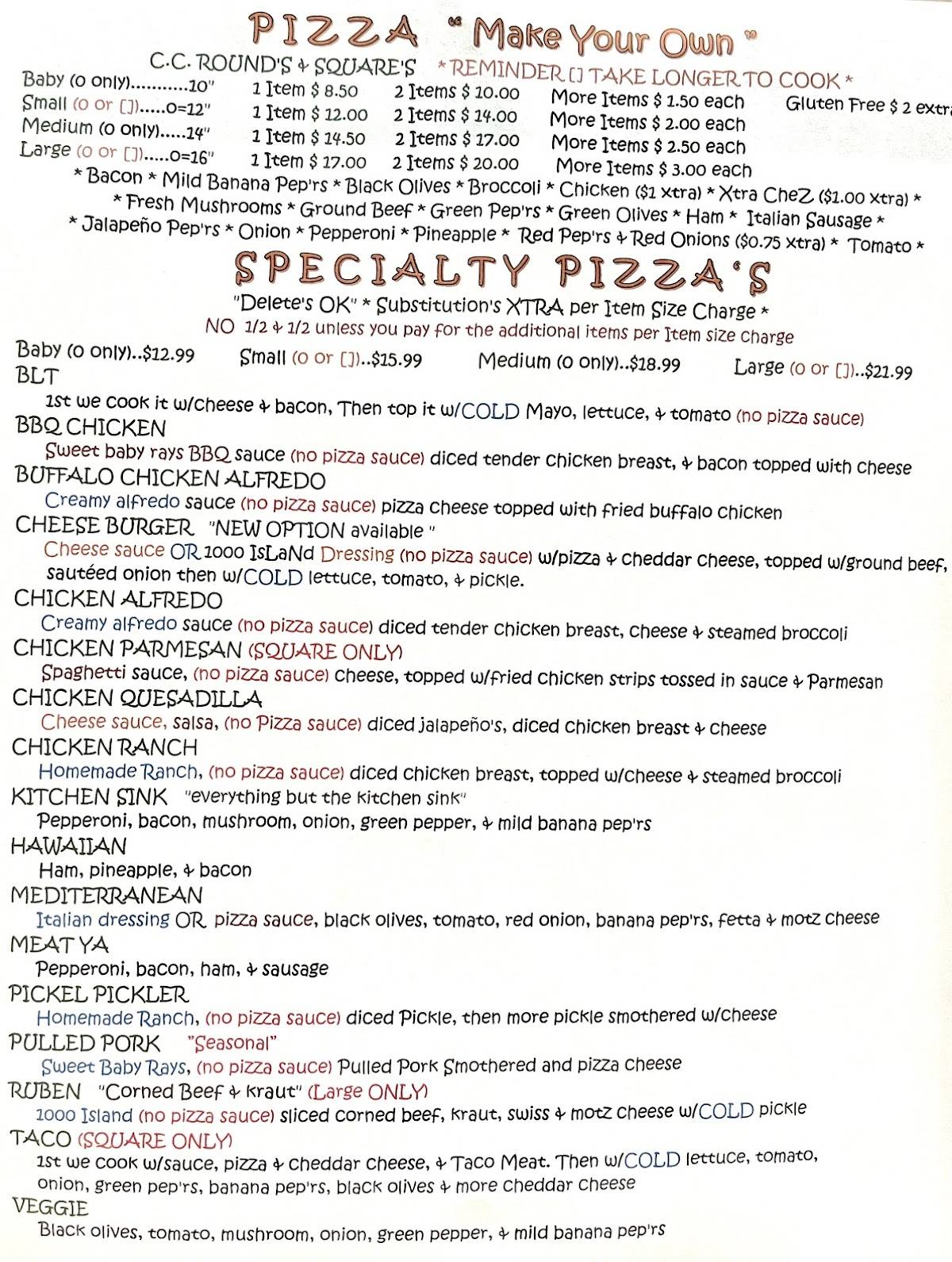 Menu at Cheap Charlie's steakhouse, Fort Gratiot Township