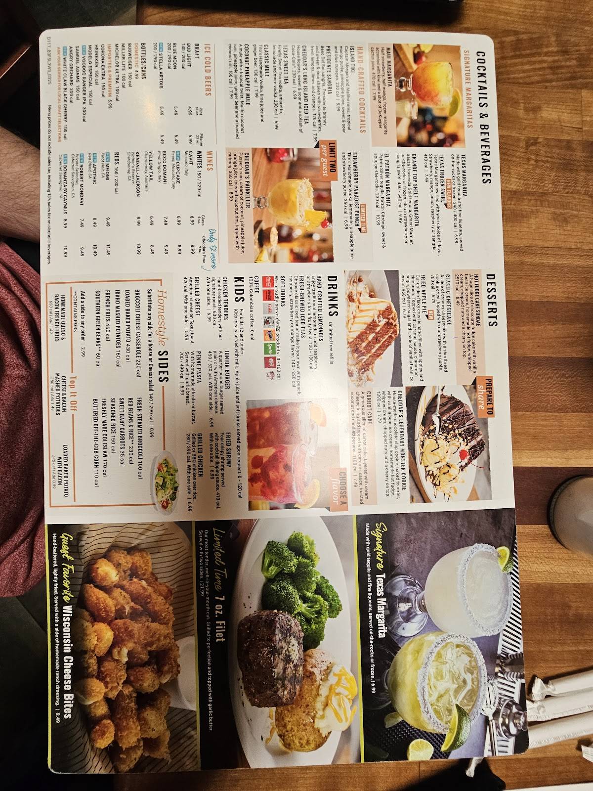 Menu at Cheddar's Scratch Kitchen restaurant, Cookeville