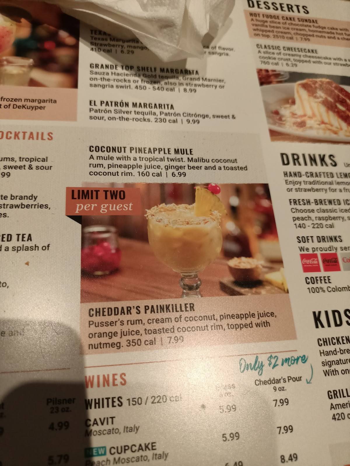 Menu at Cheddar's Scratch Kitchen restaurant, El Paso, N Desert Blvd
