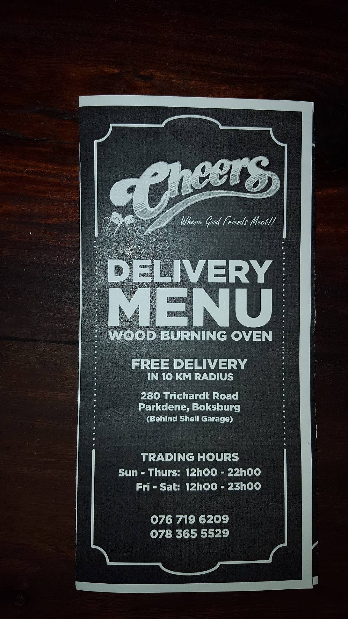 Menu at Cheers pub & bar, Boksburg