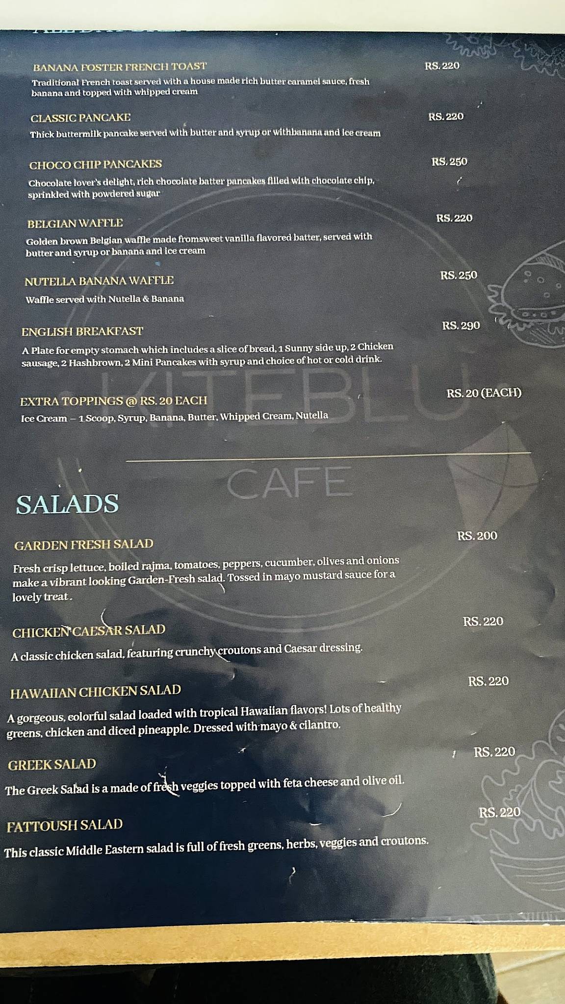 Menu at KITEBLU CAFE, Chennai