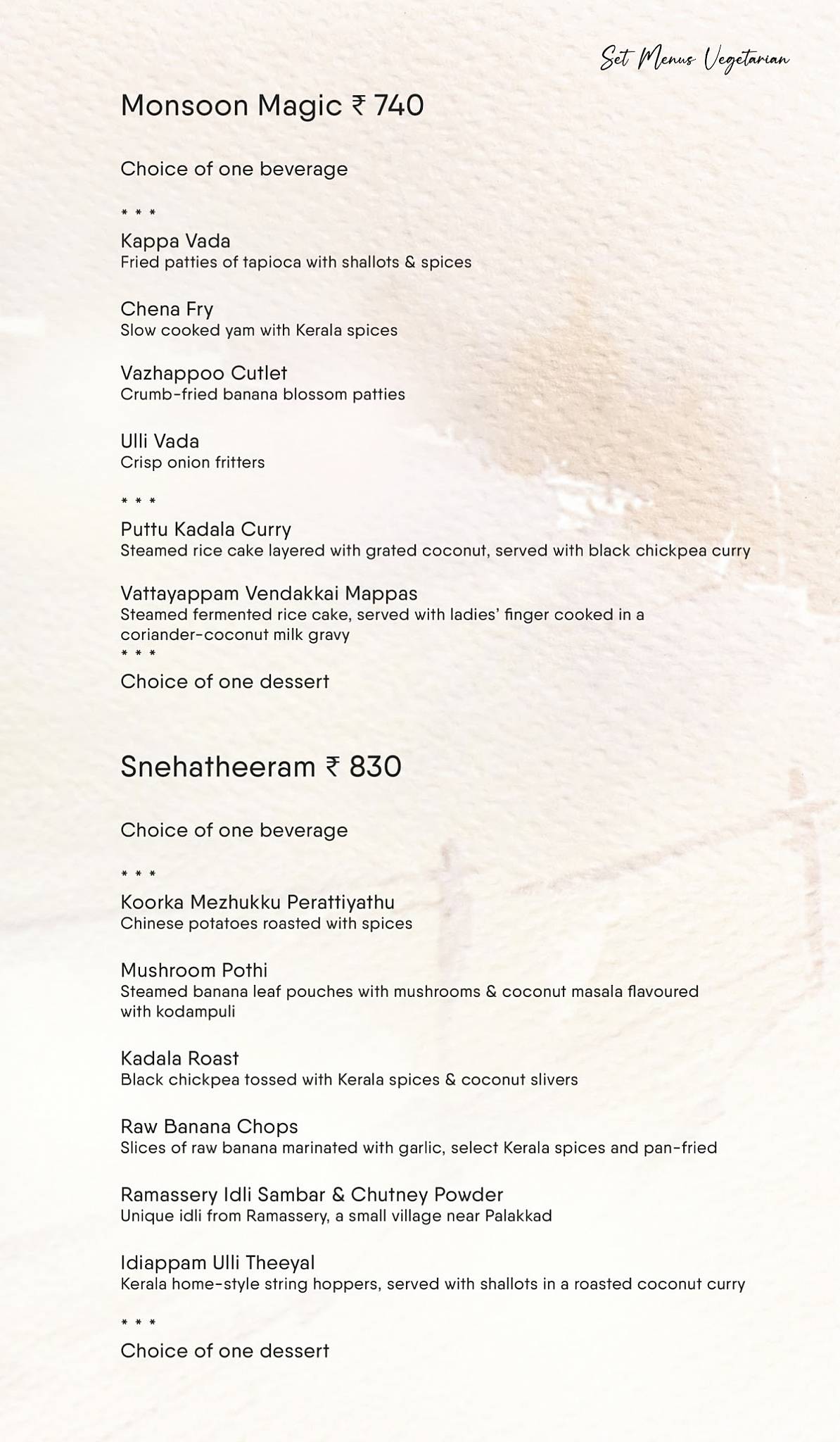 Menu at Kappa Chakka Kandhari, Chennai