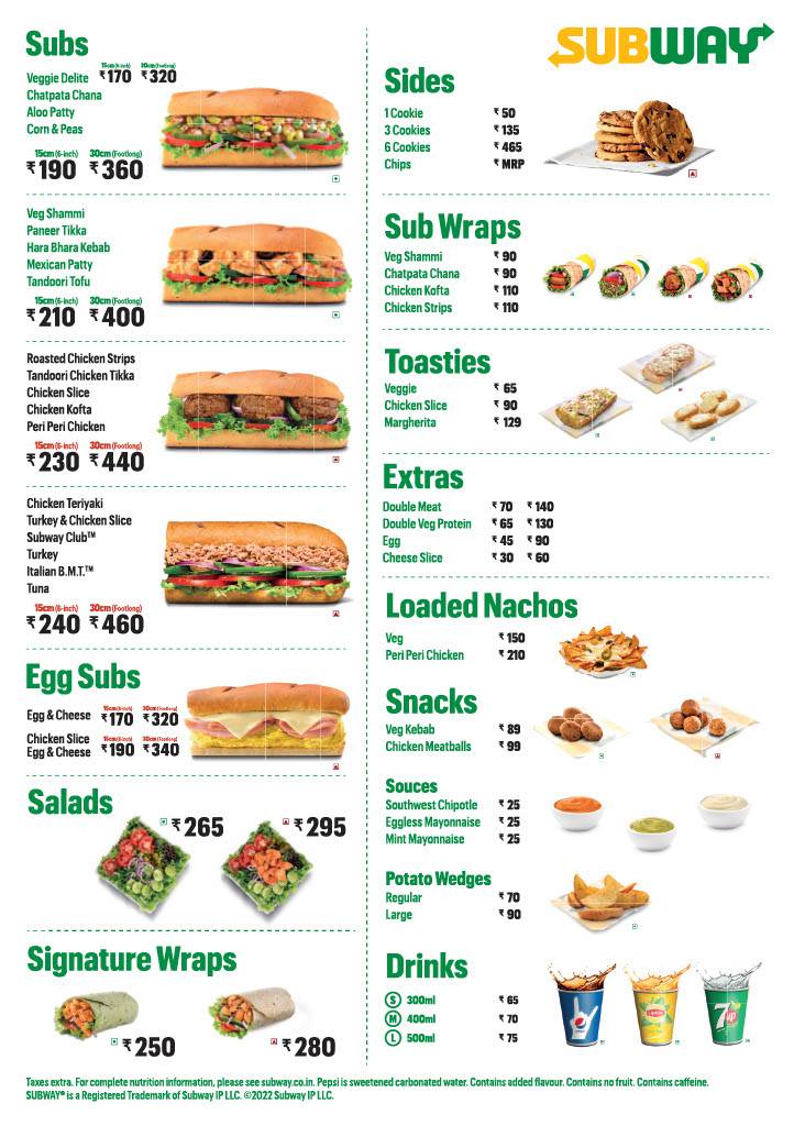 Menu at SUBWAY, Chennai, New No: 5