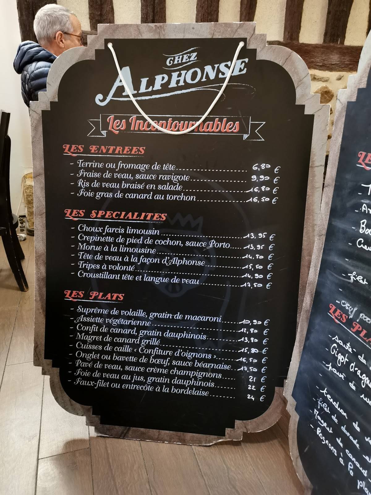 Menu au Chez Alphonse restaurant, Limoges