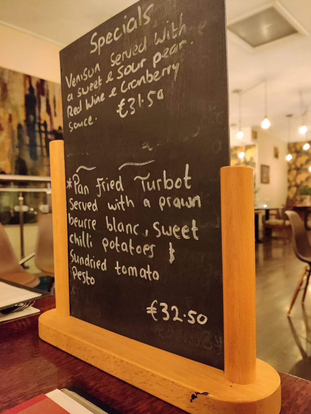 Menu at Chez Christophe restaurant, Tralee