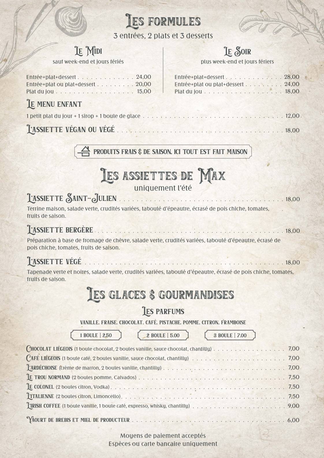 Menu au Chez Max restaurant, Buis-les-Baronnies