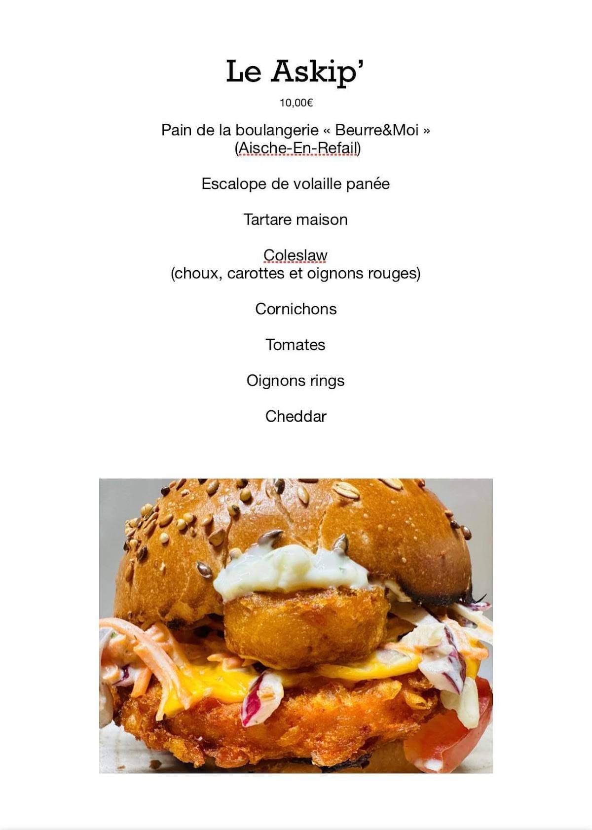 Menu au Hot Buns, Gembloux, Chau. de Tirlemont 161