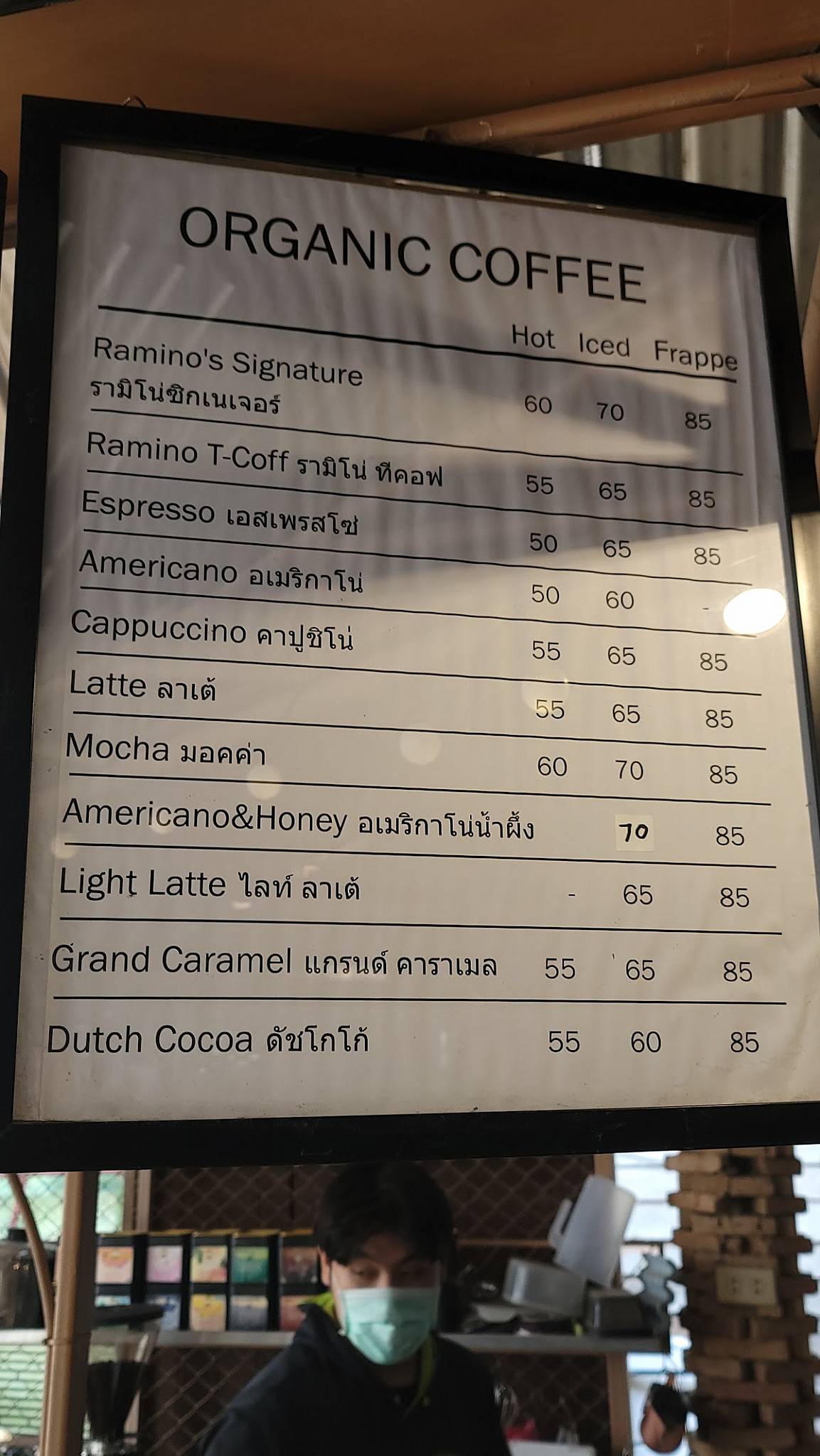 Menu at รามิโน่ คอฟฟี่บาร์ ตลาดคำเที่ยง Ramino Coffee Bar Kamtieng ...
