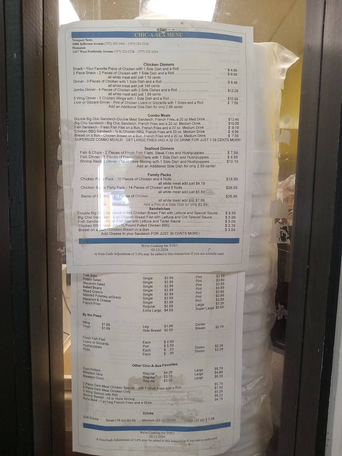 Menu at Chic A Sea fast food, Hampton, W Pembroke Ave