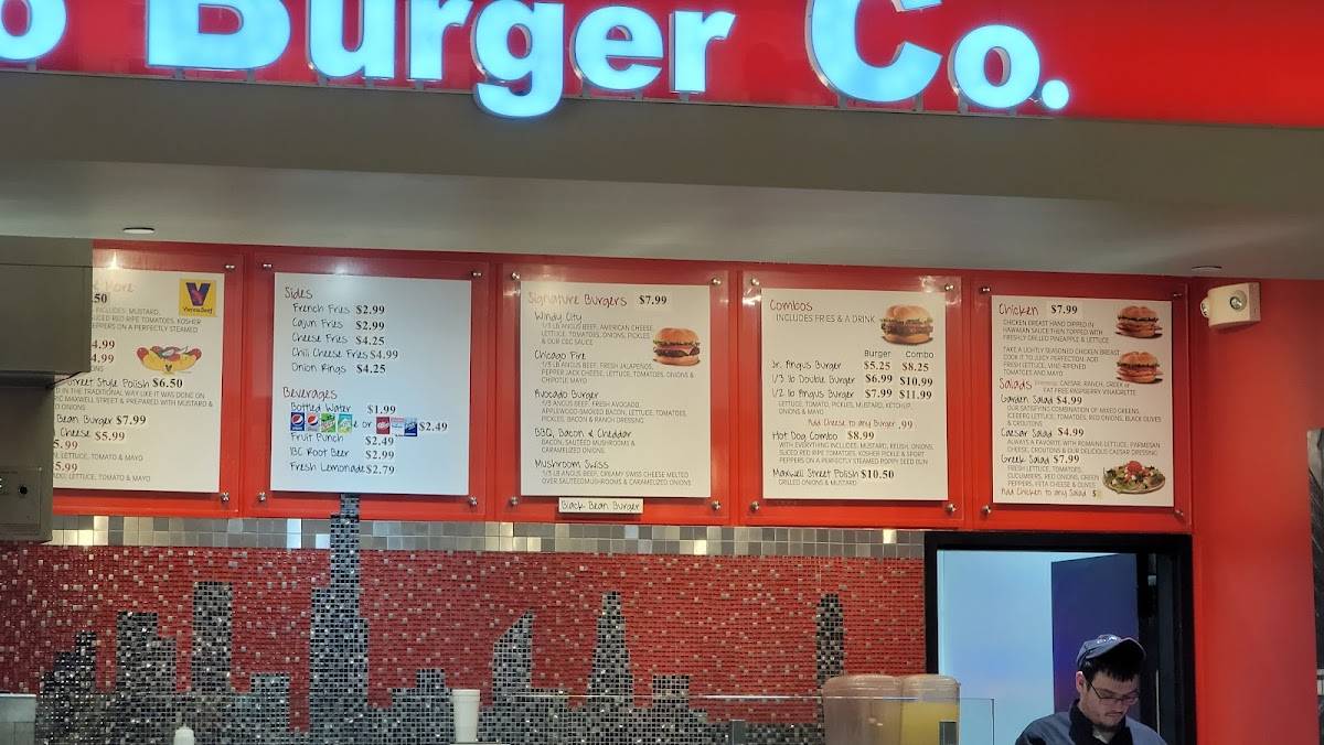 Menu at Chicago Burger Company restaurant, Chicago, Fashion Outlets Way
