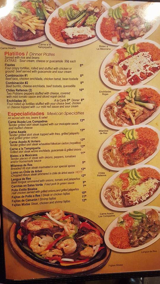 Menu at Los Compadres restaurant Chicago Heights Chicago Rd