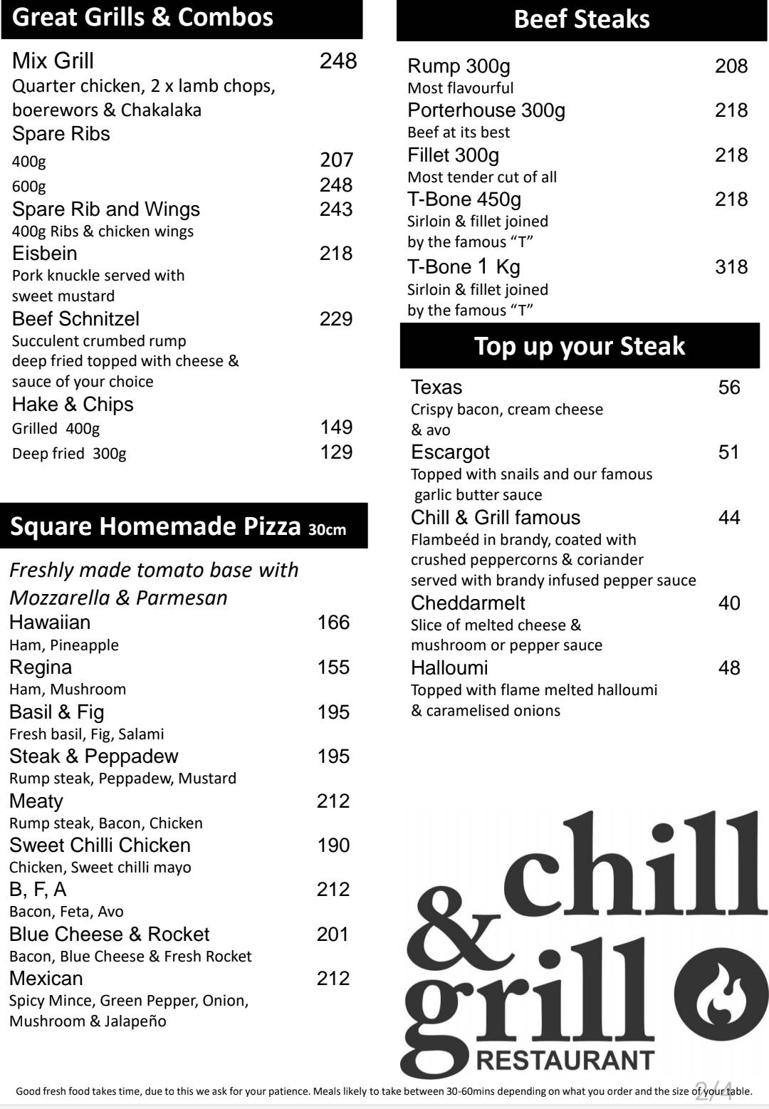 Menu at Chill&Grill Restaurant, Christiana