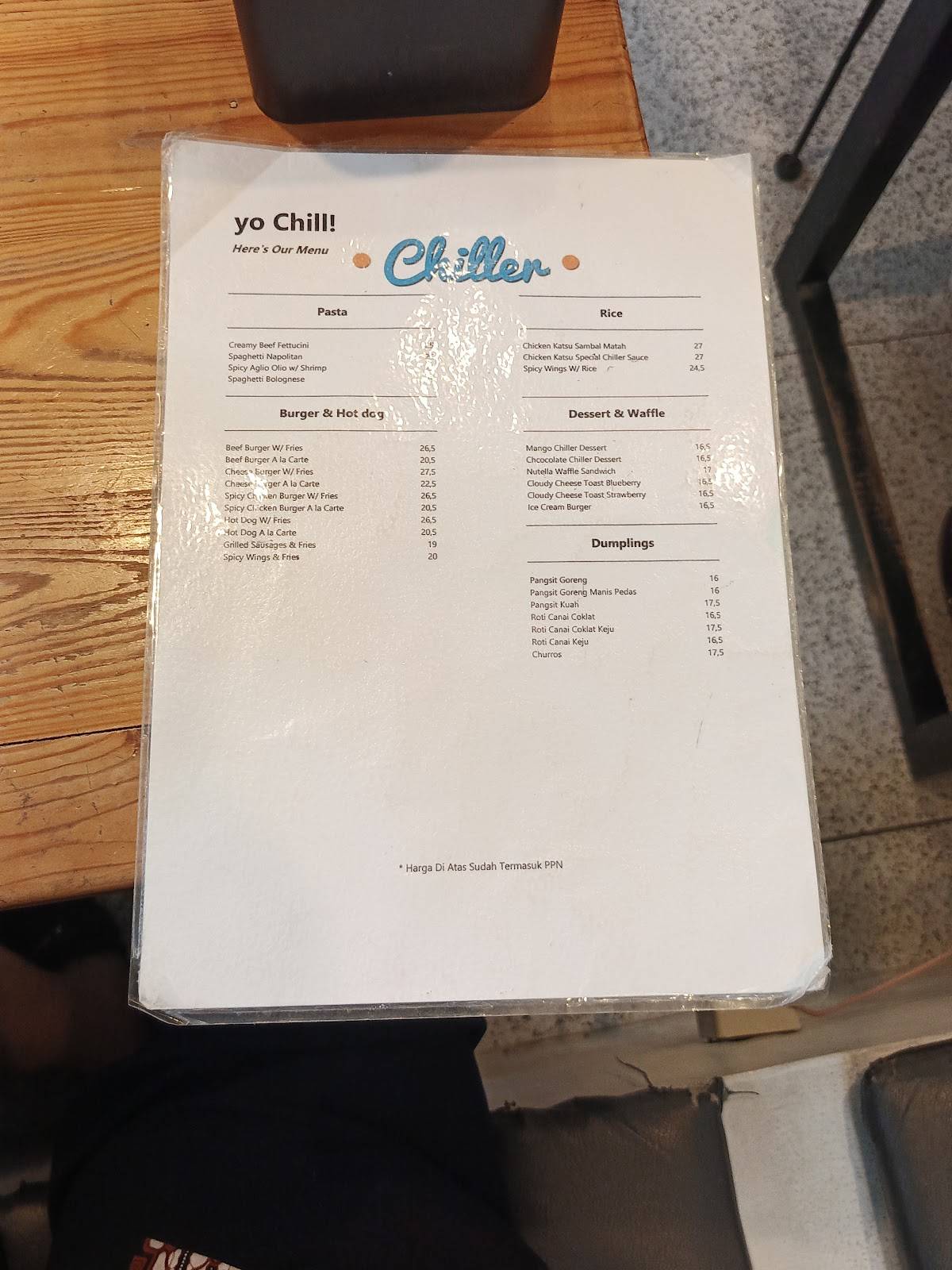 Carta de Chiller Cafe, Tasikmalaya