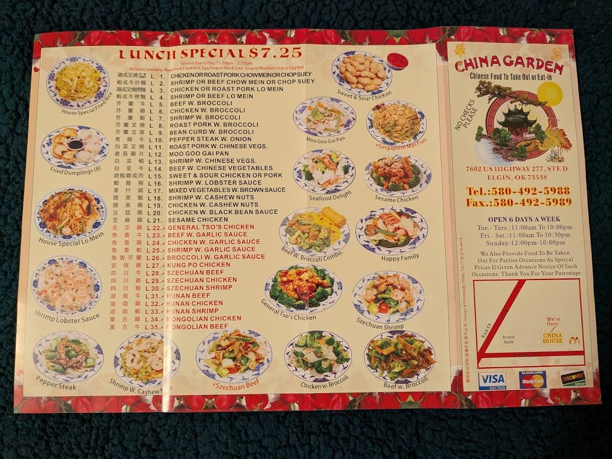 Menu at China Garden restaurant, Elgin