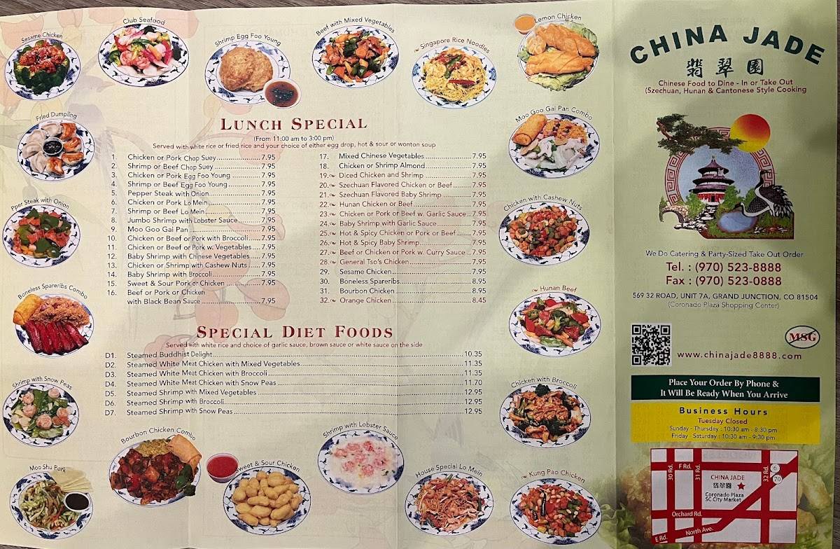 Menu at China Jade restaurant, Grand Junction