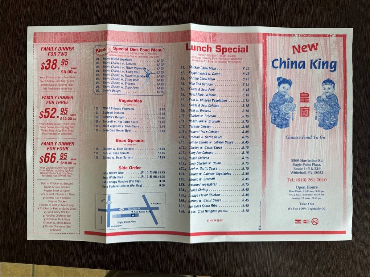 Menu at China King restaurant, Whitehall, MacArthur Rd