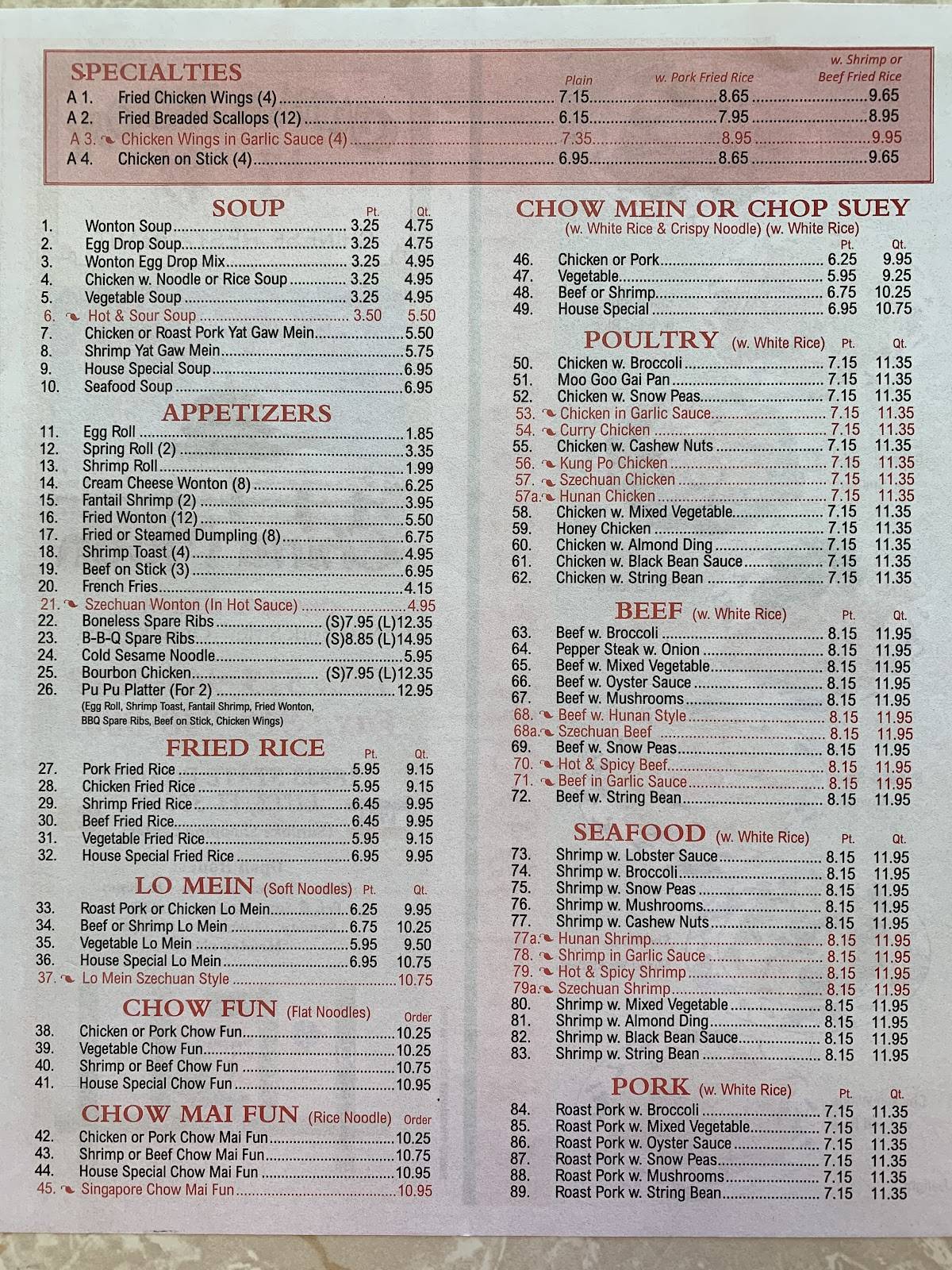 Menu at China Moon restaurant, Lutz, FL-54