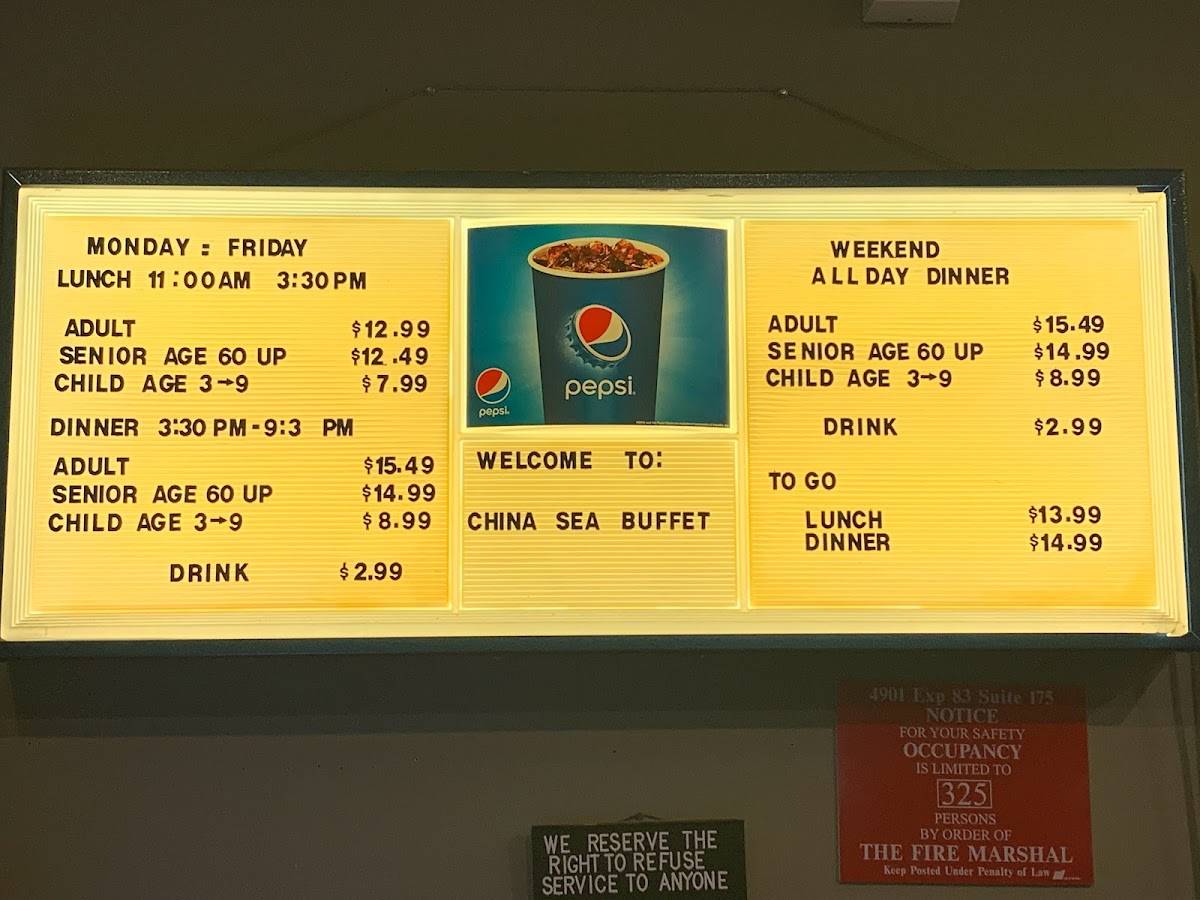 Menu at China Sea Buffet restaurant, McAllen