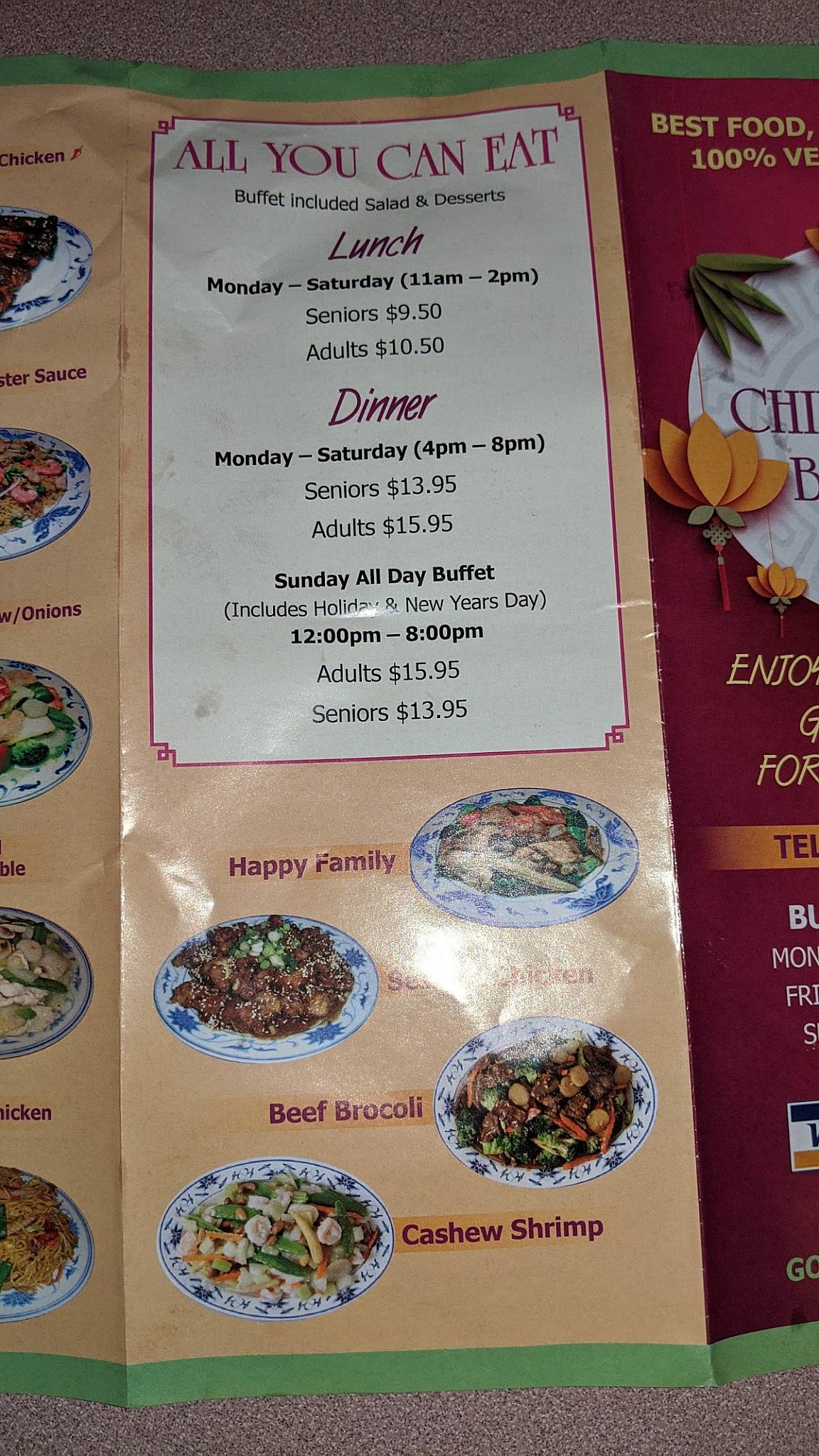 Menu at China Wok Buffet restaurant, Goderich