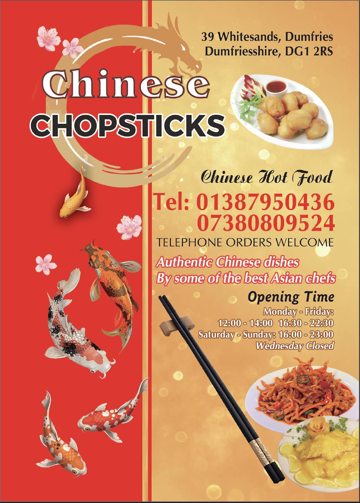 Menu at Chinese Chopsticks restaurant, Dumfries