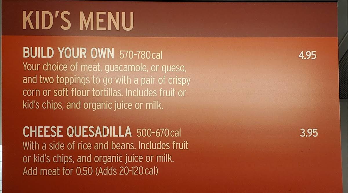 Menu at Chipotle Mexican Grill fast food, Westwood