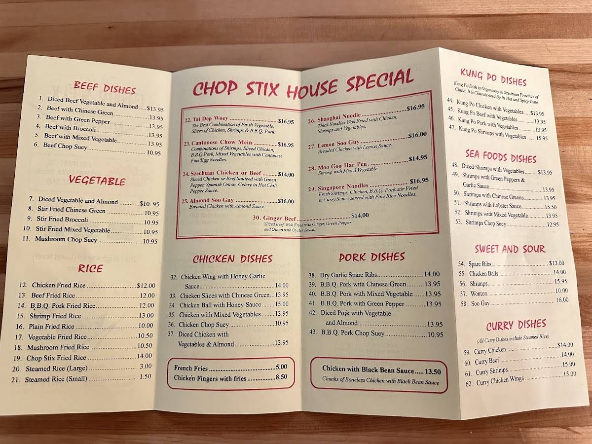 Menu at Chop Stix Chinese Restaurant, Sudbury, 69 Hwy N #2987