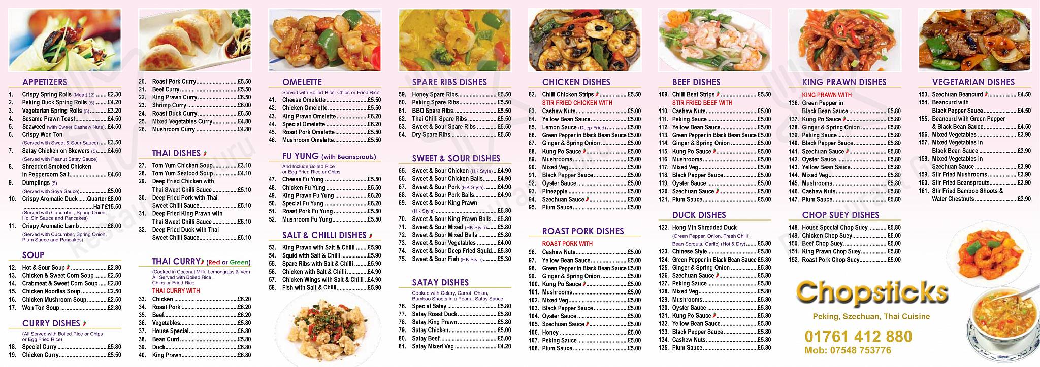Menu at Chopsticks restaurant, Radstock