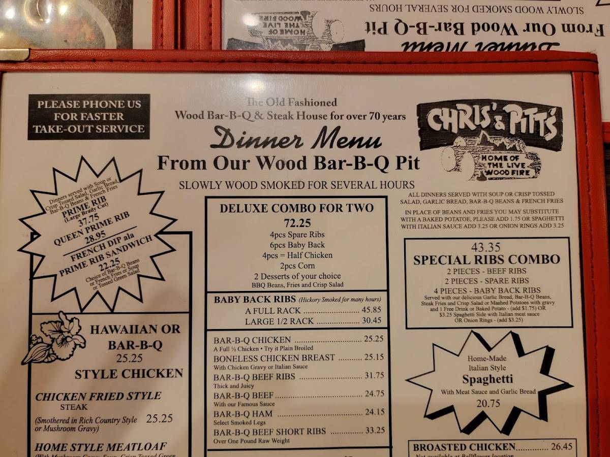 Menu at Chris & Pitts BBQ Restaurant, Downey