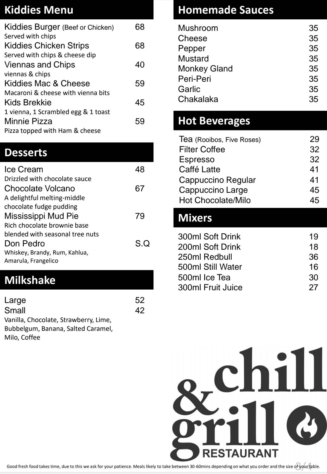 Menu at Chill&Grill Restaurant, Christiana