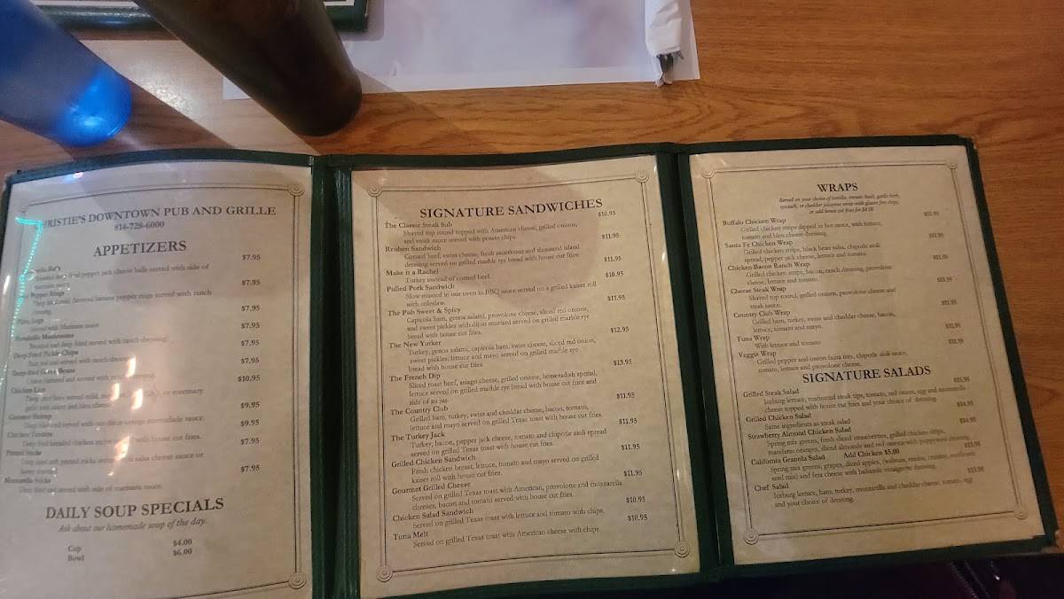 Menu at Christie's Downtown Pub & Grill Restaurant, Warren