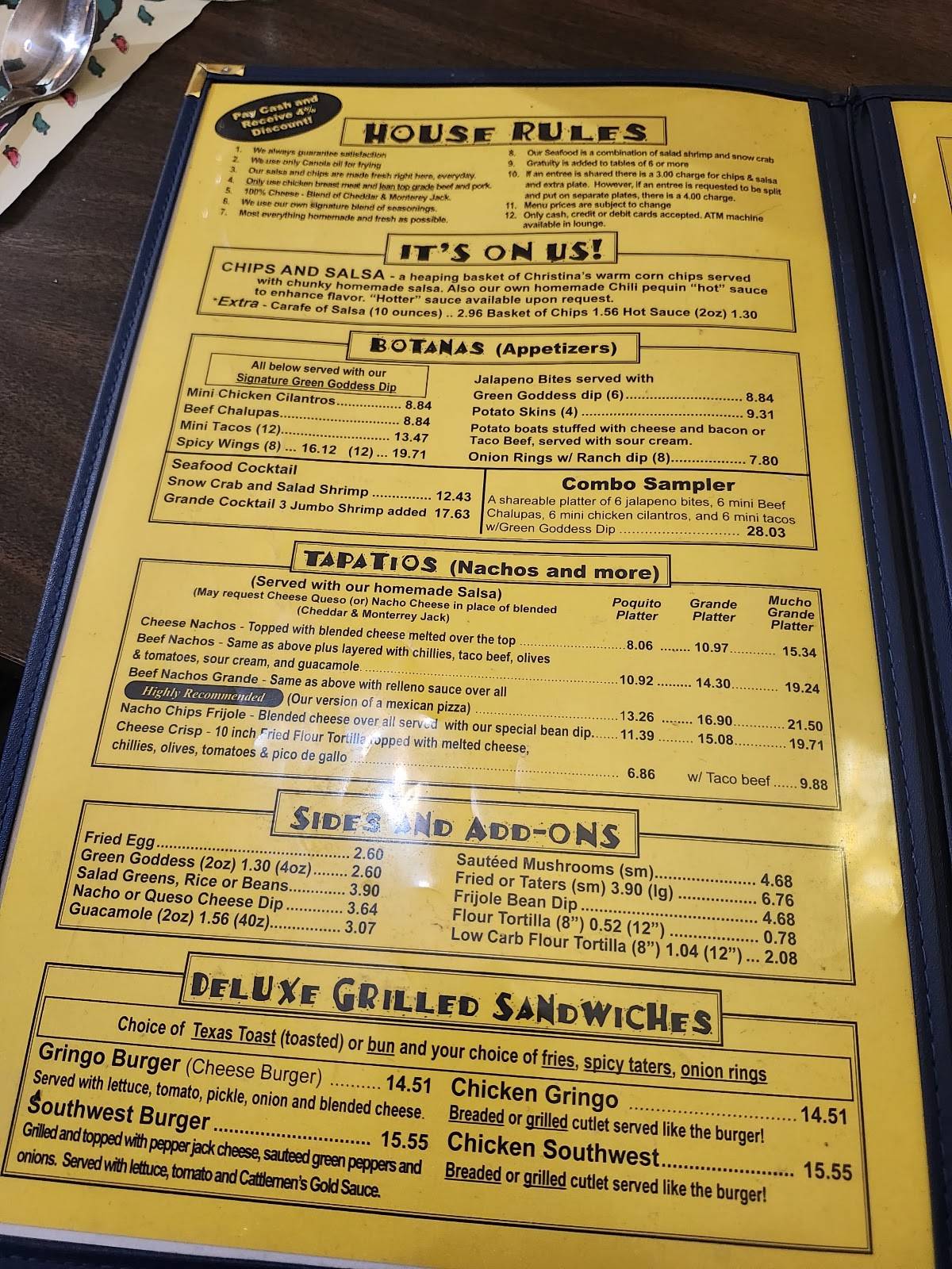 Menu at Christina's Cocina Cafe, Butte